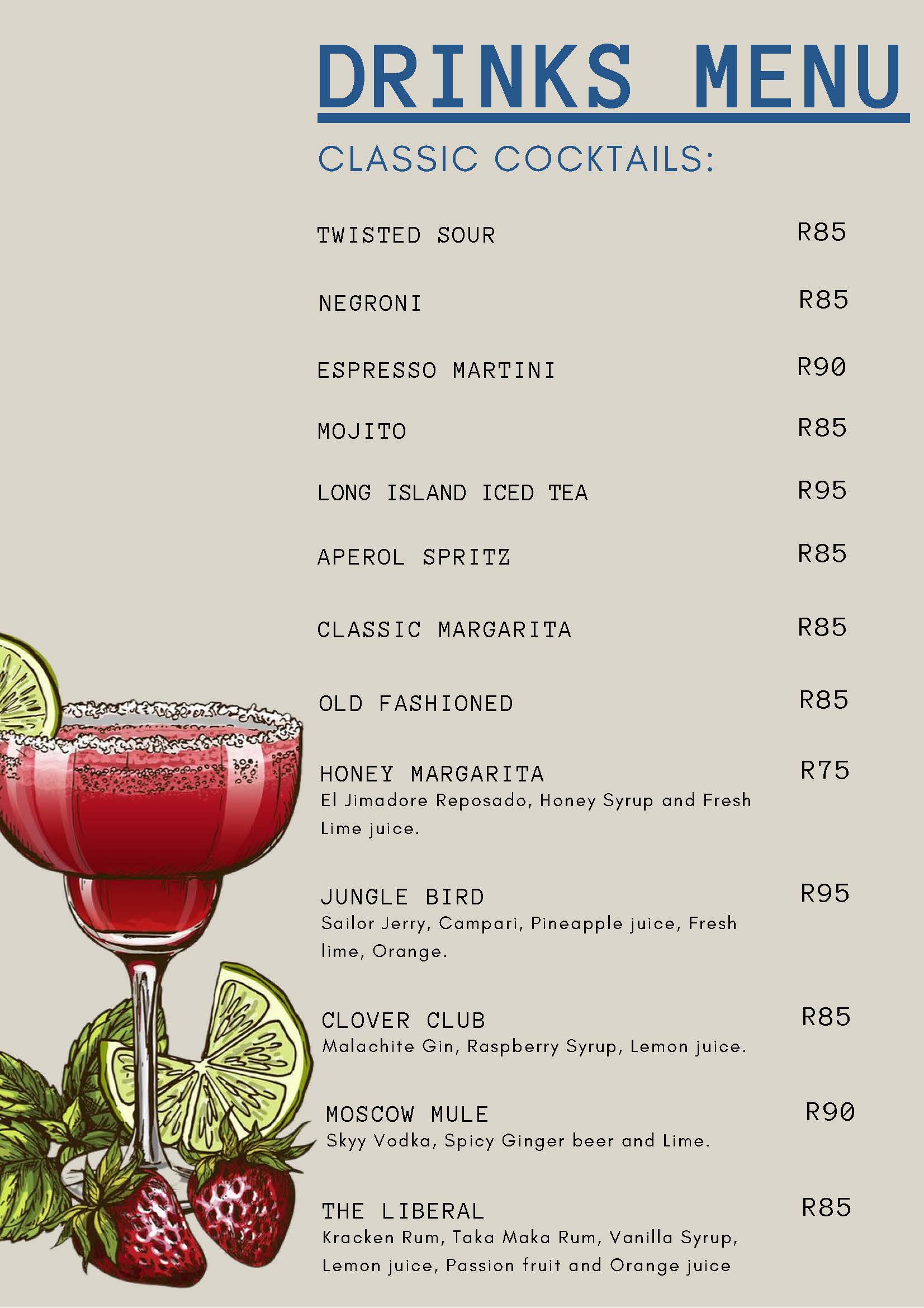 Bar Drink Menu